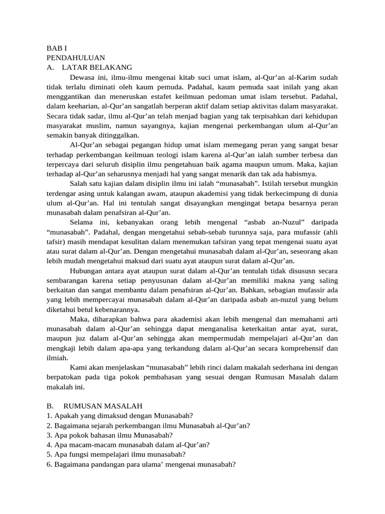 Pemahaman Ilmu Munasabah Al-Qur'an | PDF