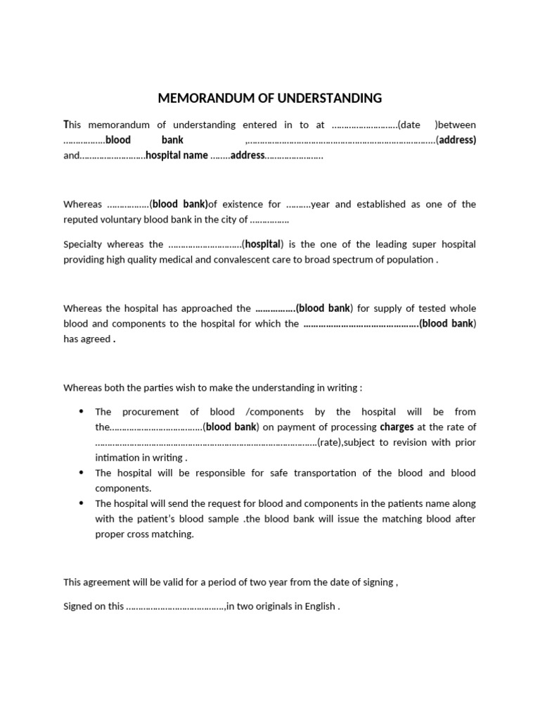 Blood Bank MoU | PDF | Law