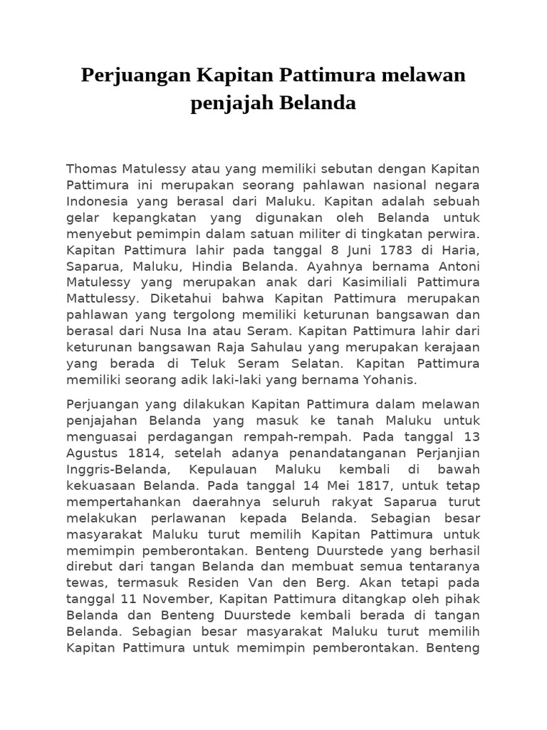 Perjuangan Kapitan Pattimura Melawan Penjajah Belanda | PDF | Sejarah