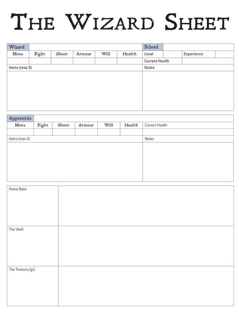 Frostgrave Wizard Sheet 1 Page | PDF | Magician (Fantasy)