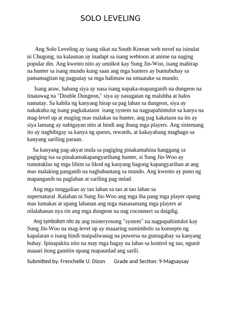 Solo Leveling: Ang Symbolism Nito Ay | PDF