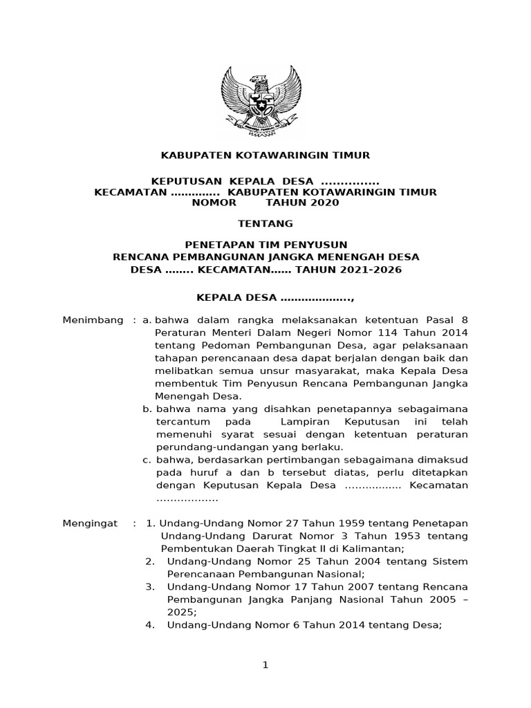 SK. Tim Penyusun RPJM Desa | PDF