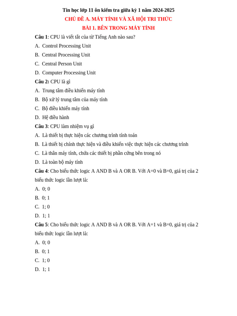 K11 - TN Ôn Tập Ktra Gk 1 | PDF