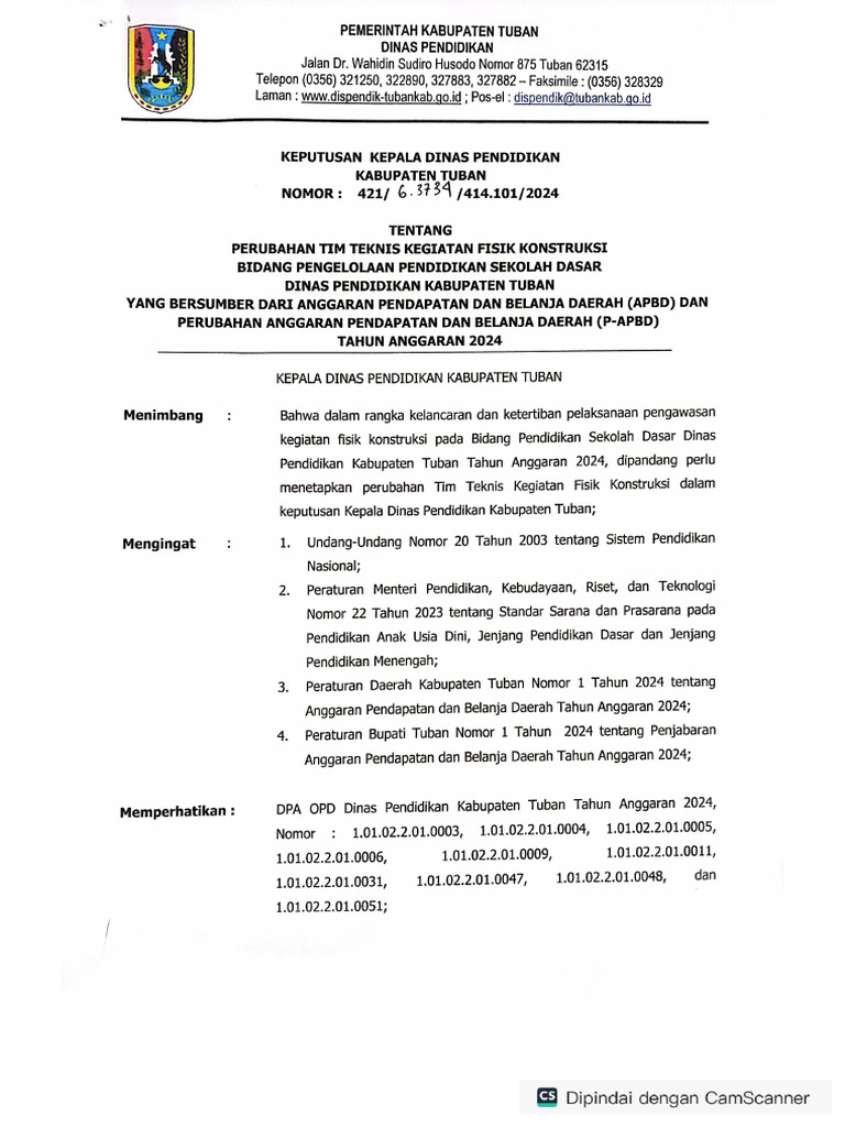 SK Tim Teknis Fisik (P-APBD) 2024 | PDF