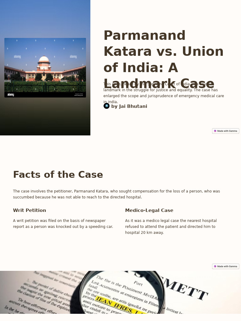 Parmanand Katara Vs Union of India A Landmark Case | PDF | Judgment (Law) | Hospital