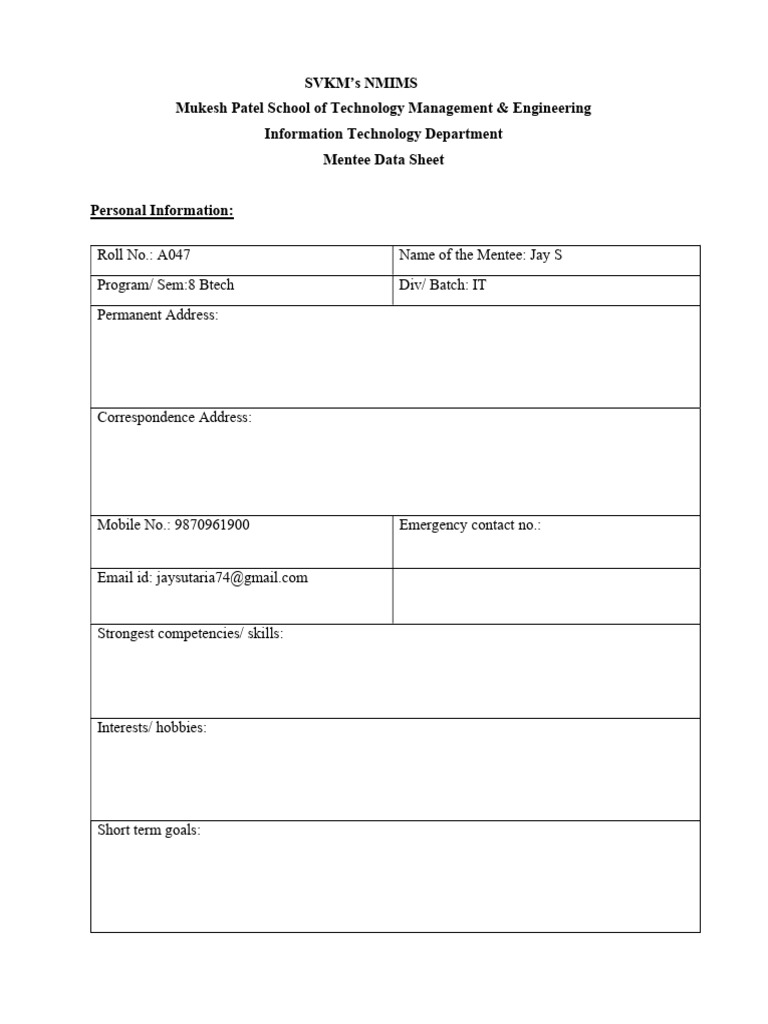 A047 - Mentor Mentee - Form-47 | PDF | Computers | Technology & Engineering
