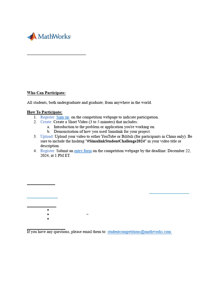 Simulink Challenge 2024 Introduction | PDF