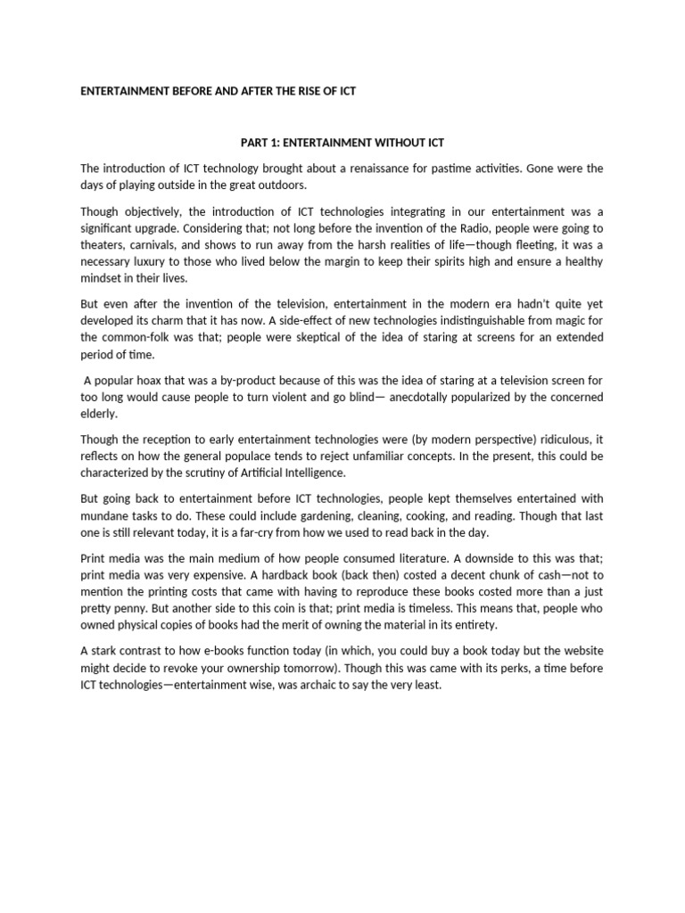Evolution of Entertainment: ICT Impact | PDF | Entertainment