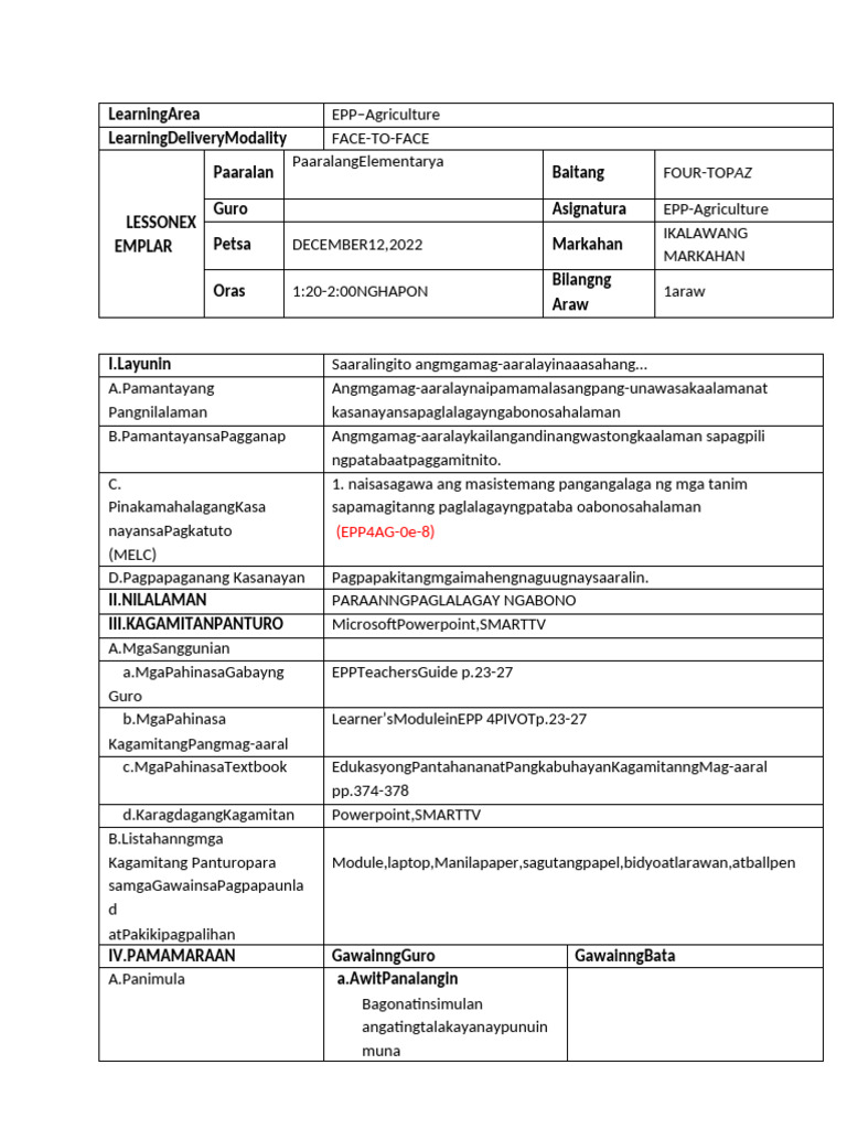 DLP-EPP AGRICULTURE4_105910 | PDF