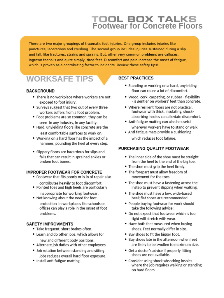 Footwear for Concrete Floors | PDF | Foot | Shoe