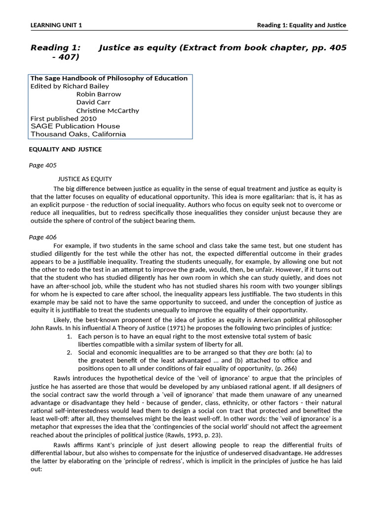 Justice as Equity in Education | PDF | Justice | Crime & Violence