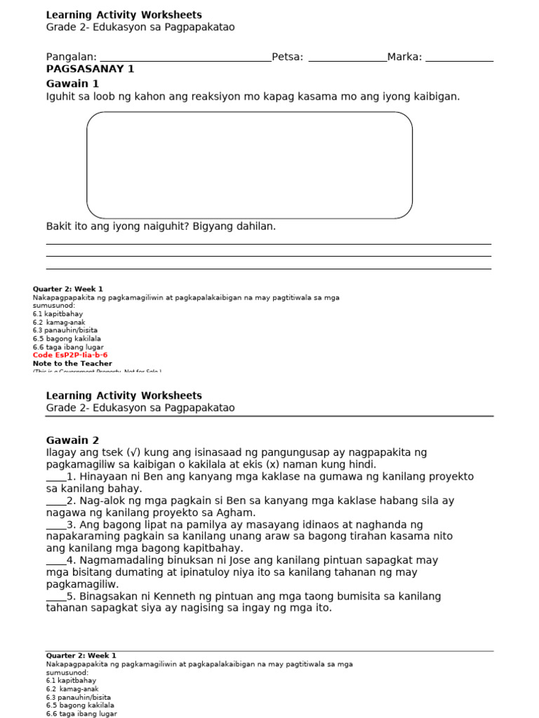 Quarter 2: Week 1 | PDF