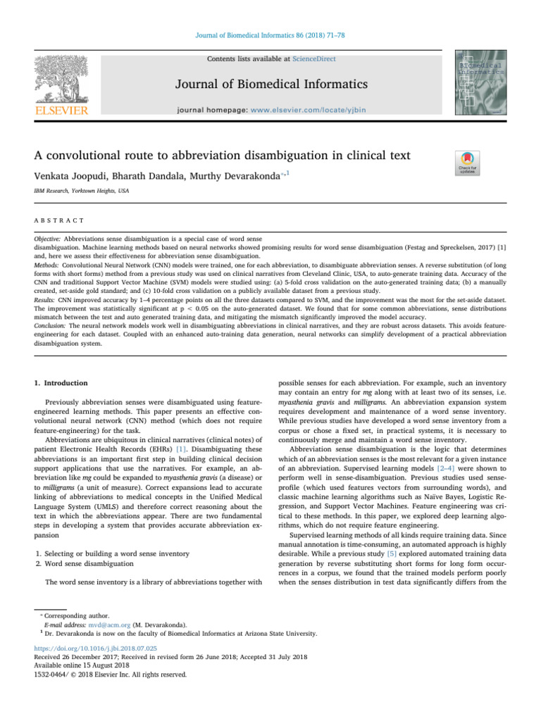 A Convolutional Route To Abbreviation Disambiguation in Clinical Text ...