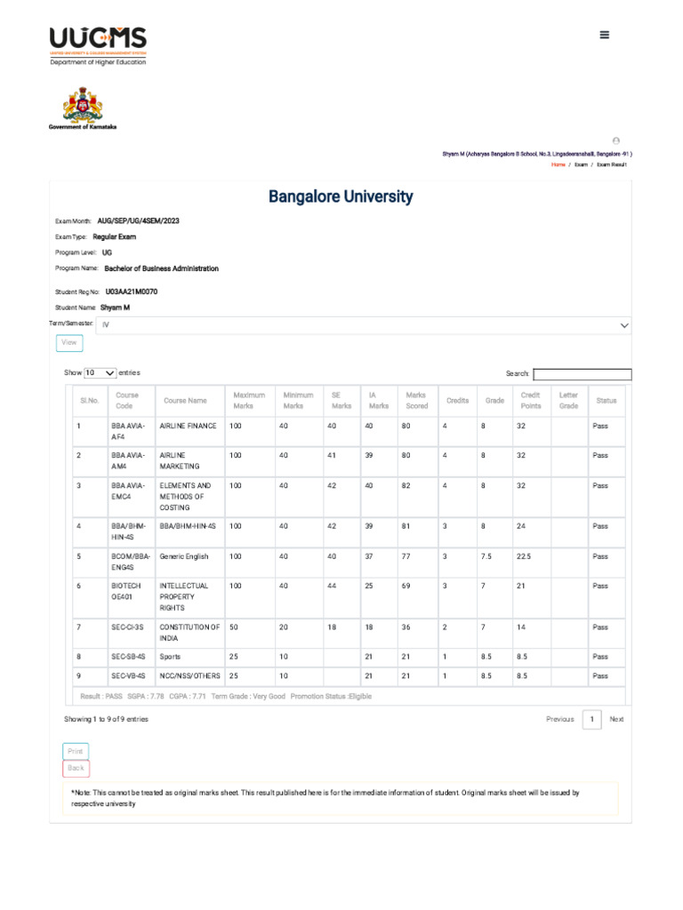 4th Sem Marksheet | PDF | Academia | Educational Assessment And Evaluation