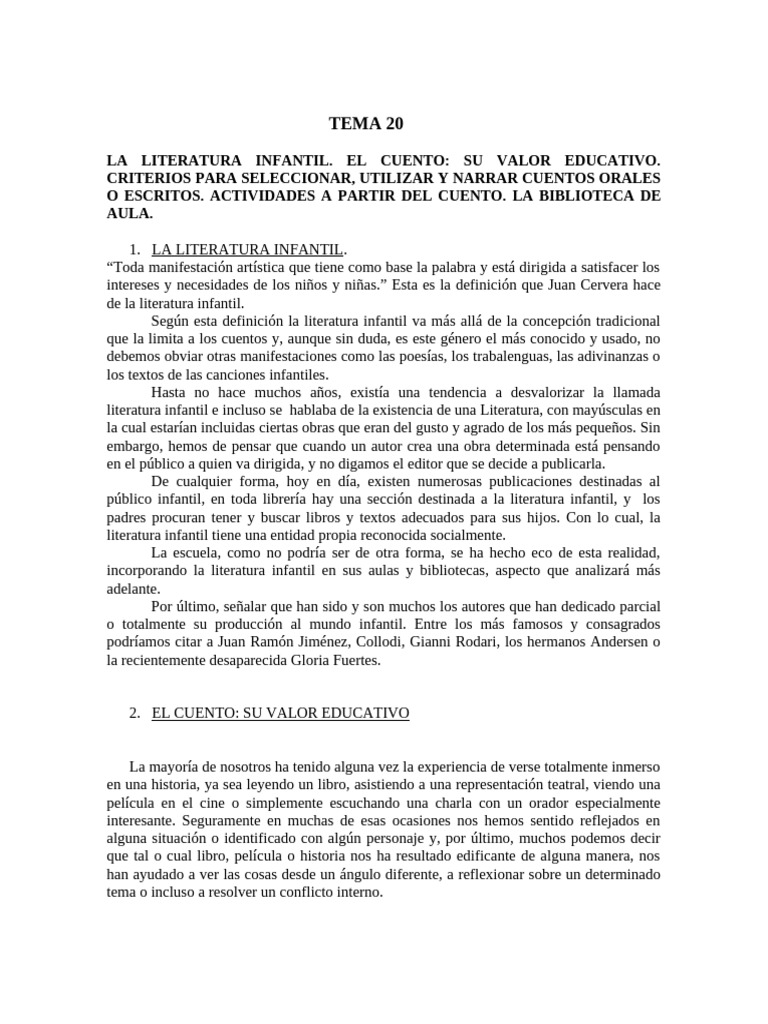 tema 20 educacion infantil | PDF | Literatura infantil | Cuentos