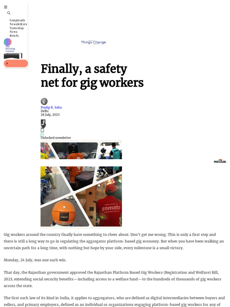 Finally, a safety net for gig workers | PDF | Taxes | Welfare