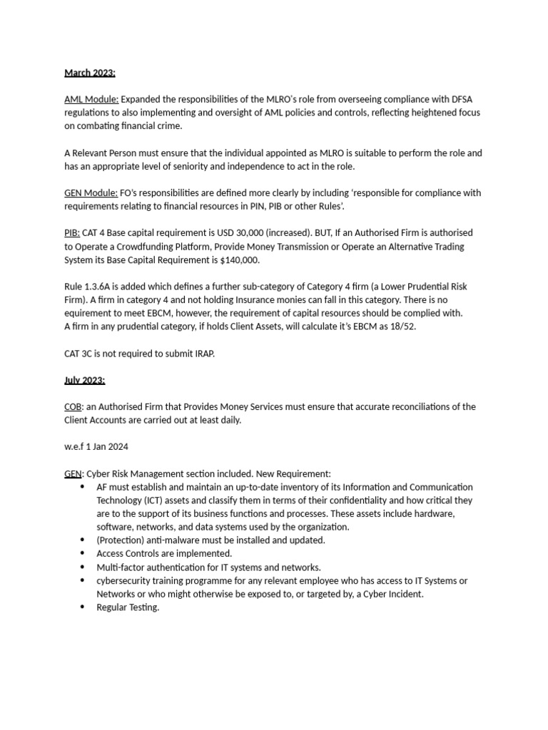 DFSA Compliance Updates 2023 | PDF | Finance & Money Management