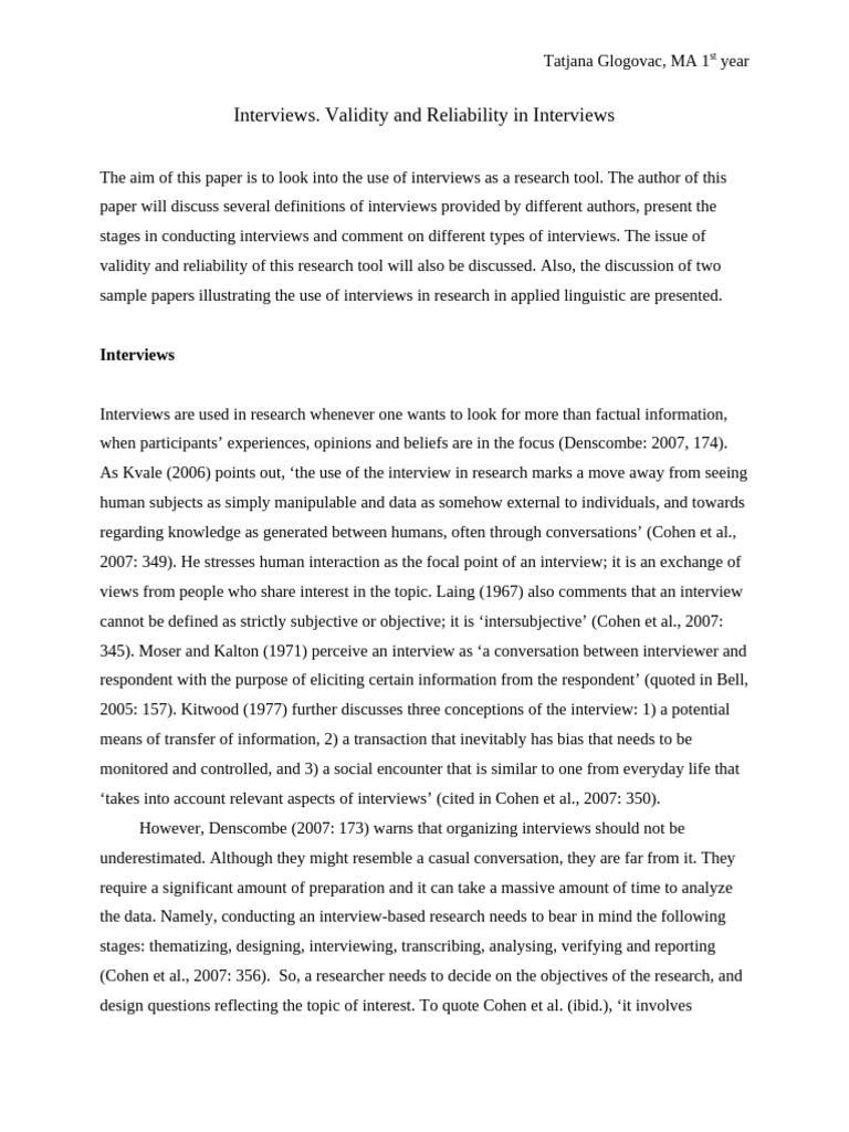 Validity and Reliability in Research Interviews | PDF | Interview ...
