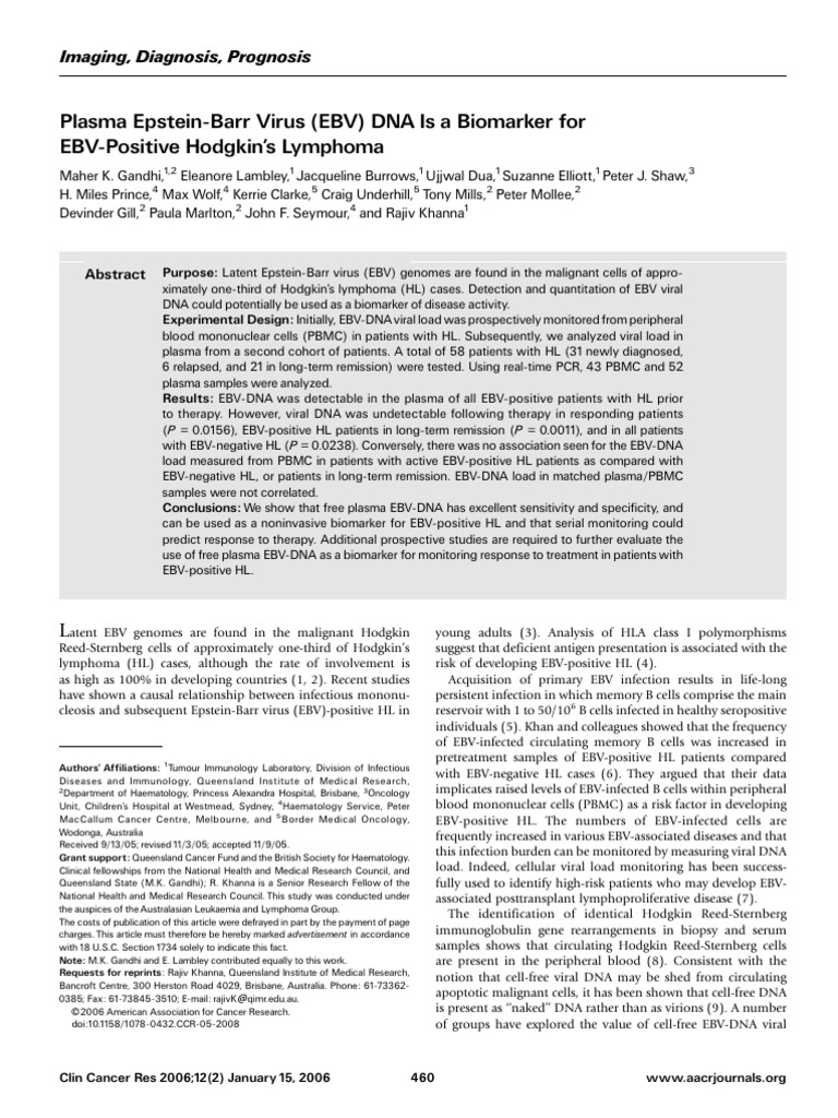 Plasma Epstein-Barr Virus (EBV) DNA Is A Biomarker For EBV-Positive ...