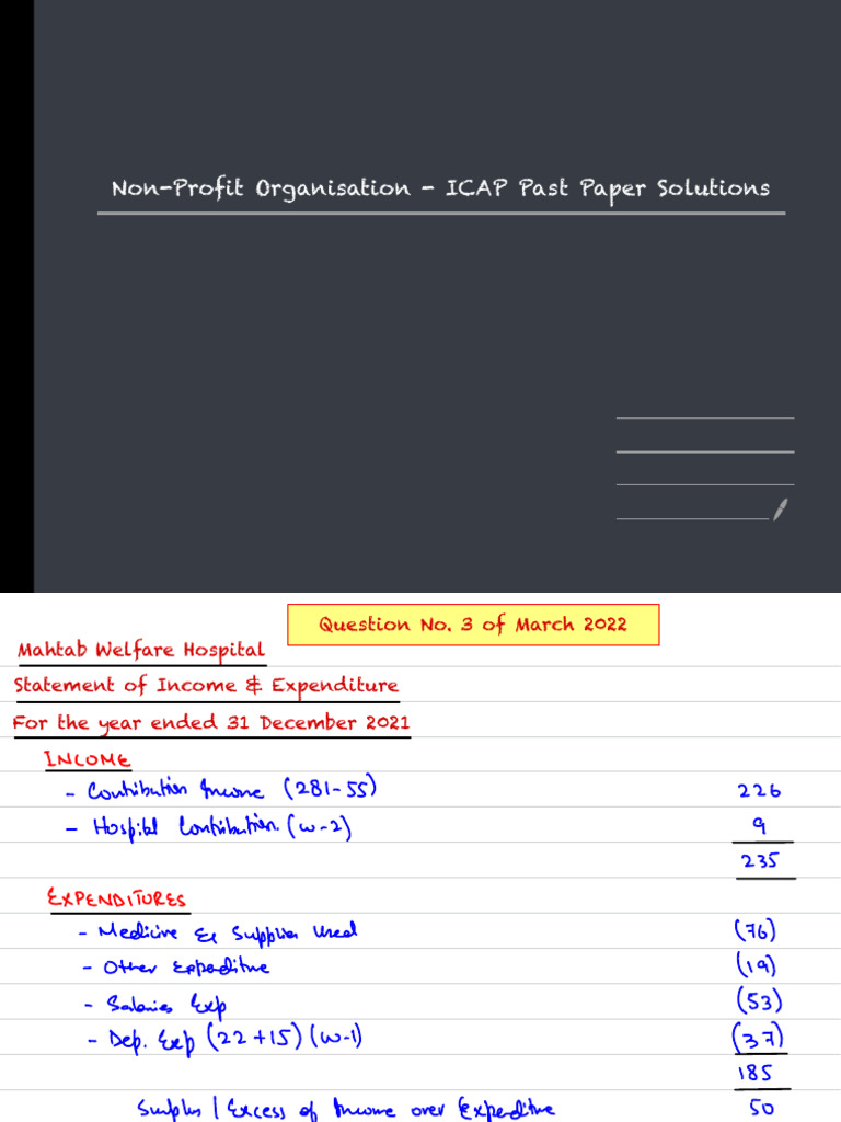 Non-Profit Organisation - ICAP Past Paper Solutions | PDF