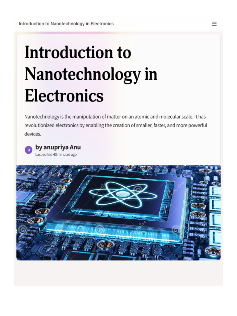 Nanotechnology in Electronics Overview | PDF | Nanotechnology | Electronics