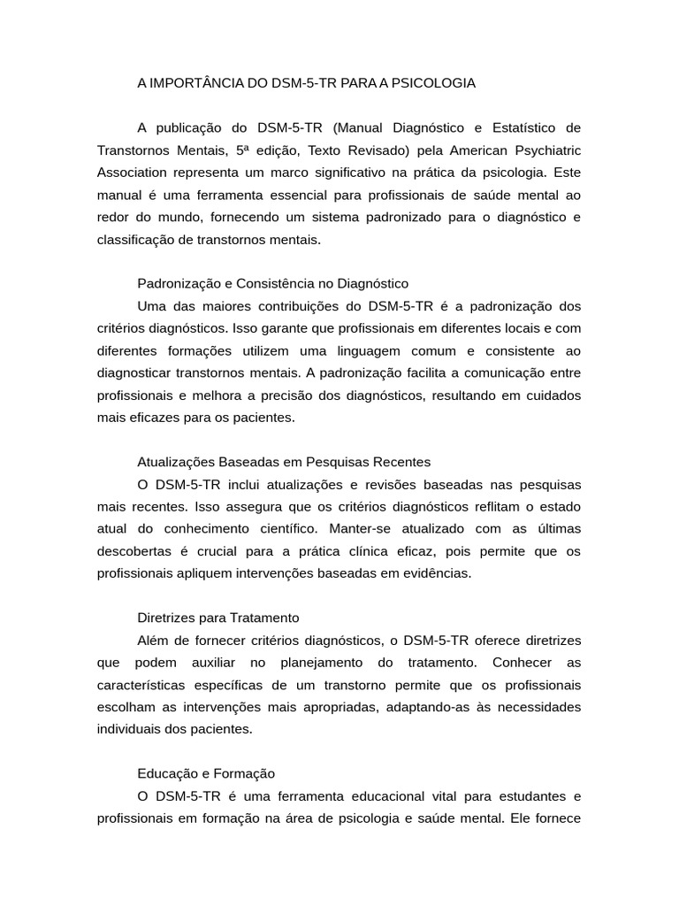 A IMPORTÂNCIA DO DSM | PDF | Distúrbio mental | Psicologia