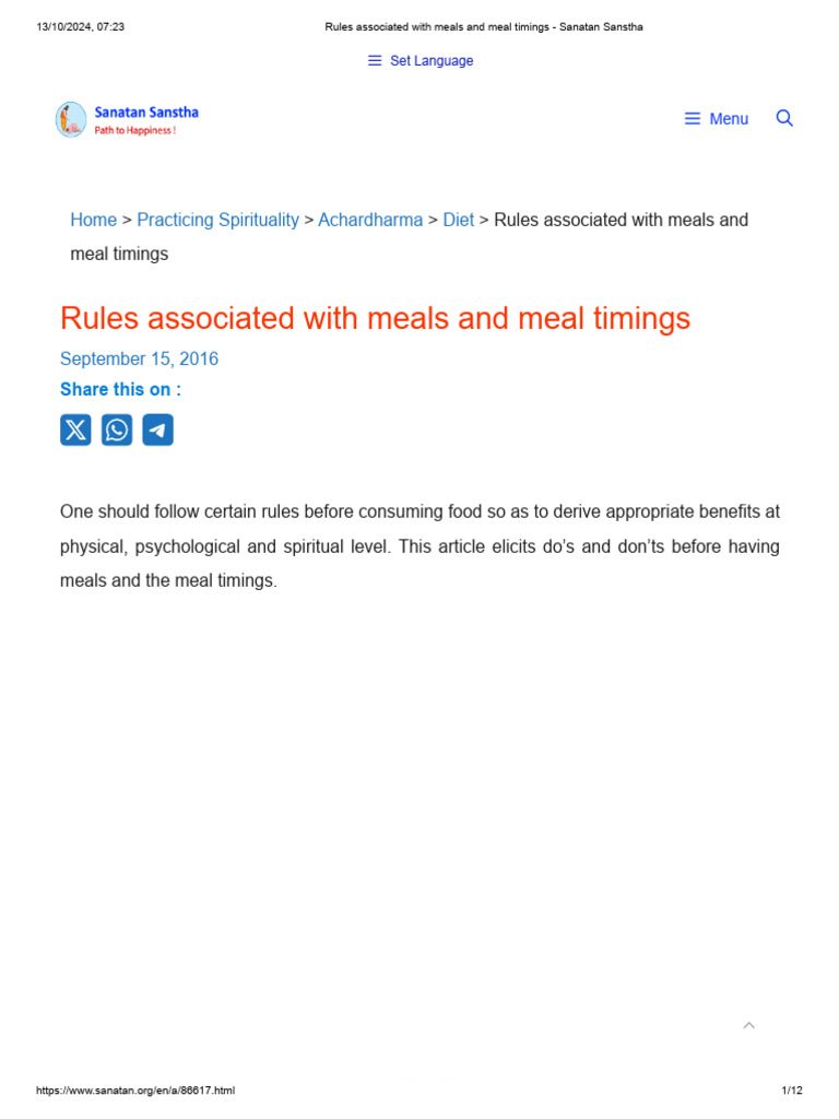 Meal Rules and Timings in Sanatan Dharma | PDF | Eclipse | Lunch