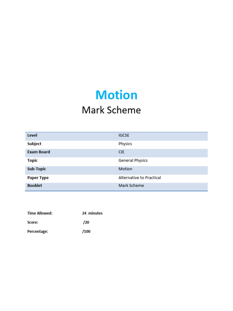 IGCSE Physics Motion Mark Scheme | PDF
