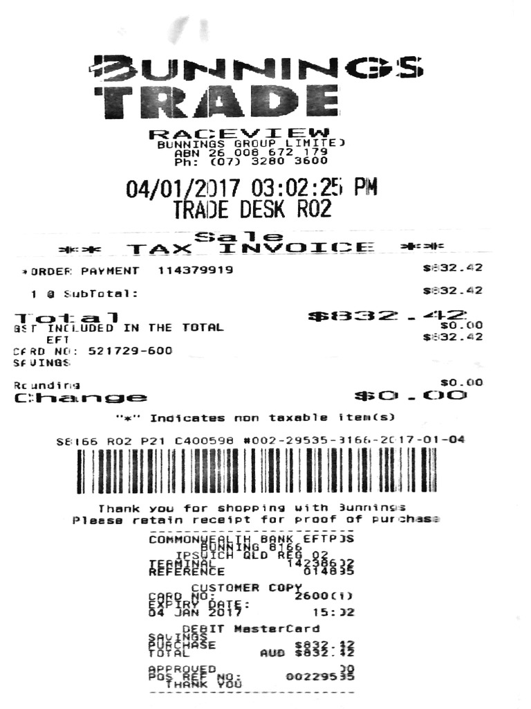 Tax Invoice Bunnings | PDF