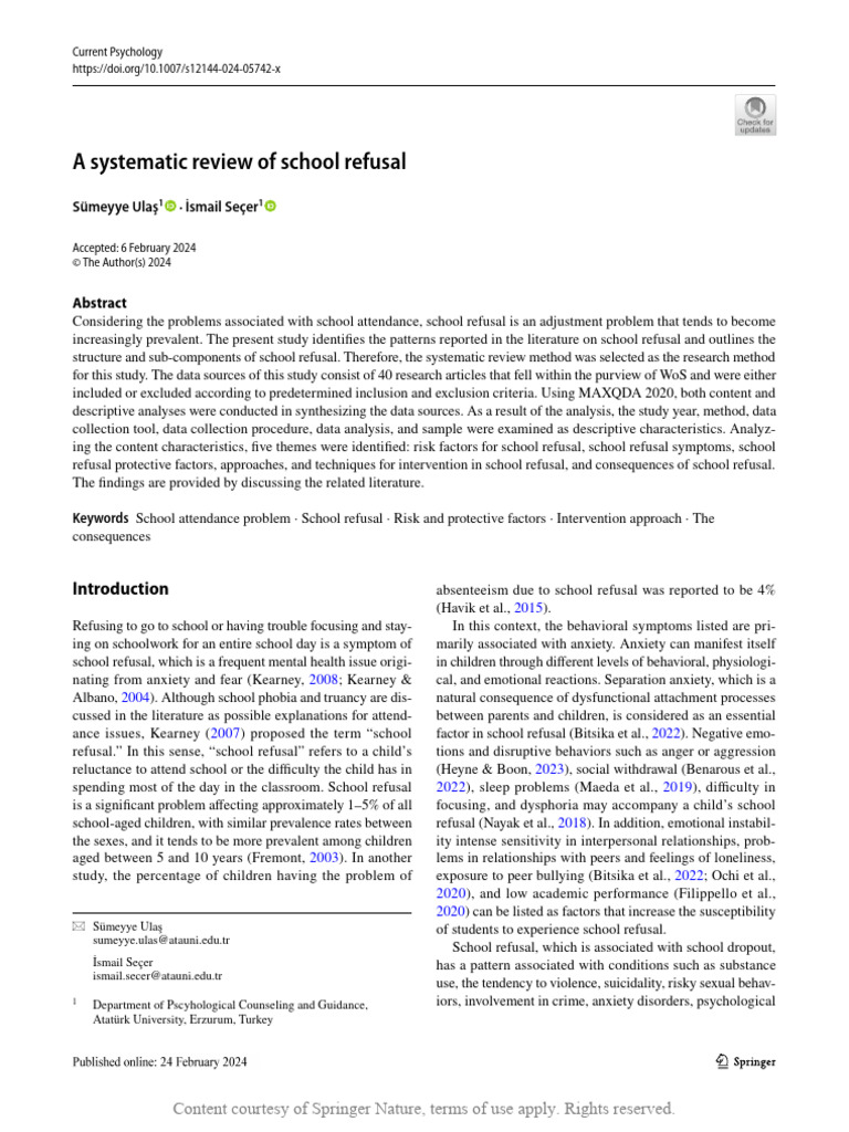 A Systematic Review of School Refusal | PDF | Cognitive Behavioral Therapy | Systematic Review