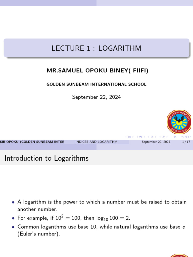 Introduction to Logarithms and Equations | PDF | Logarithm | Complex Analysis