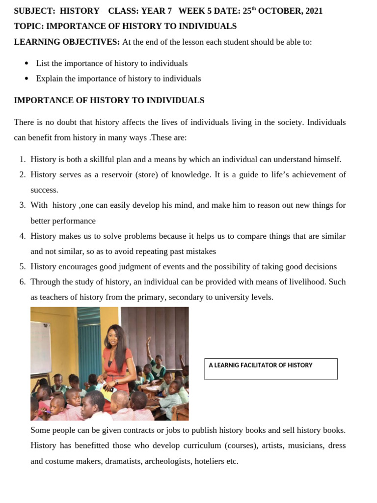 Importance of History for Year 7 | PDF | Learning | Liberal Arts Education