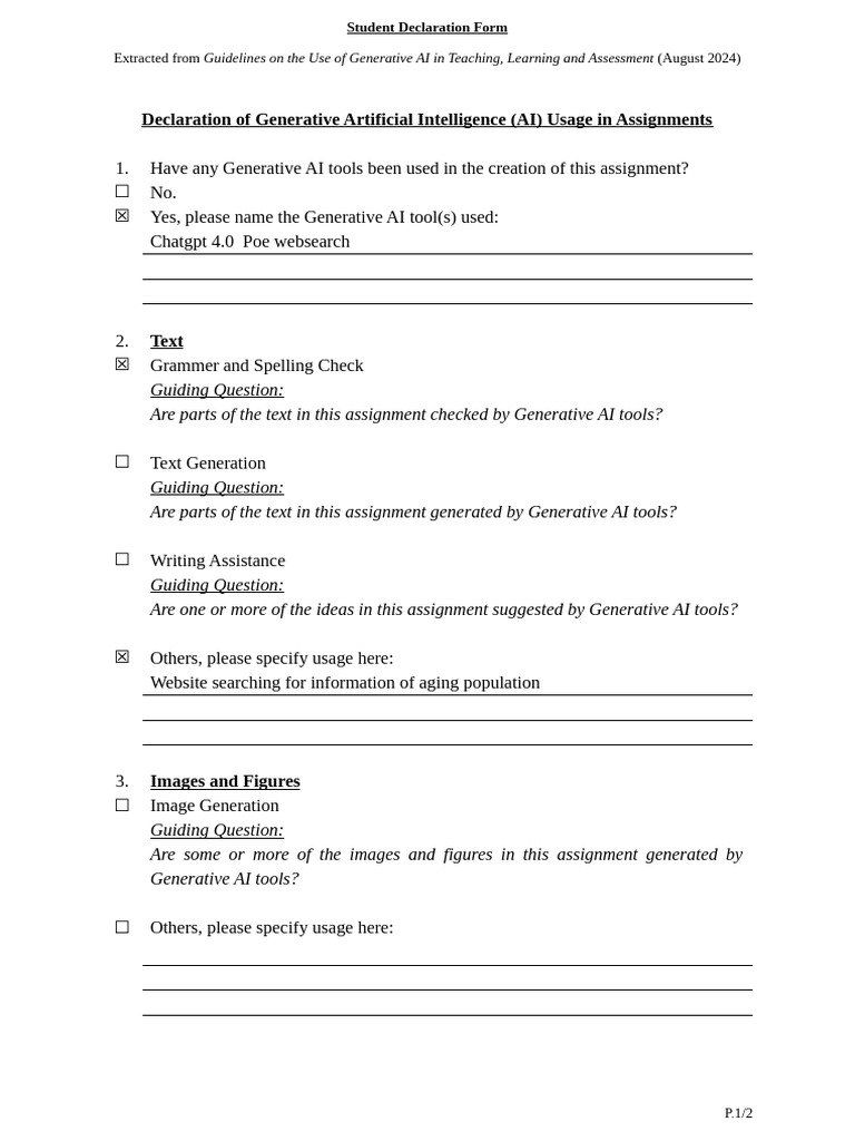 Generative AI Usage Declaration Form | PDF | Artificial Intelligence ...