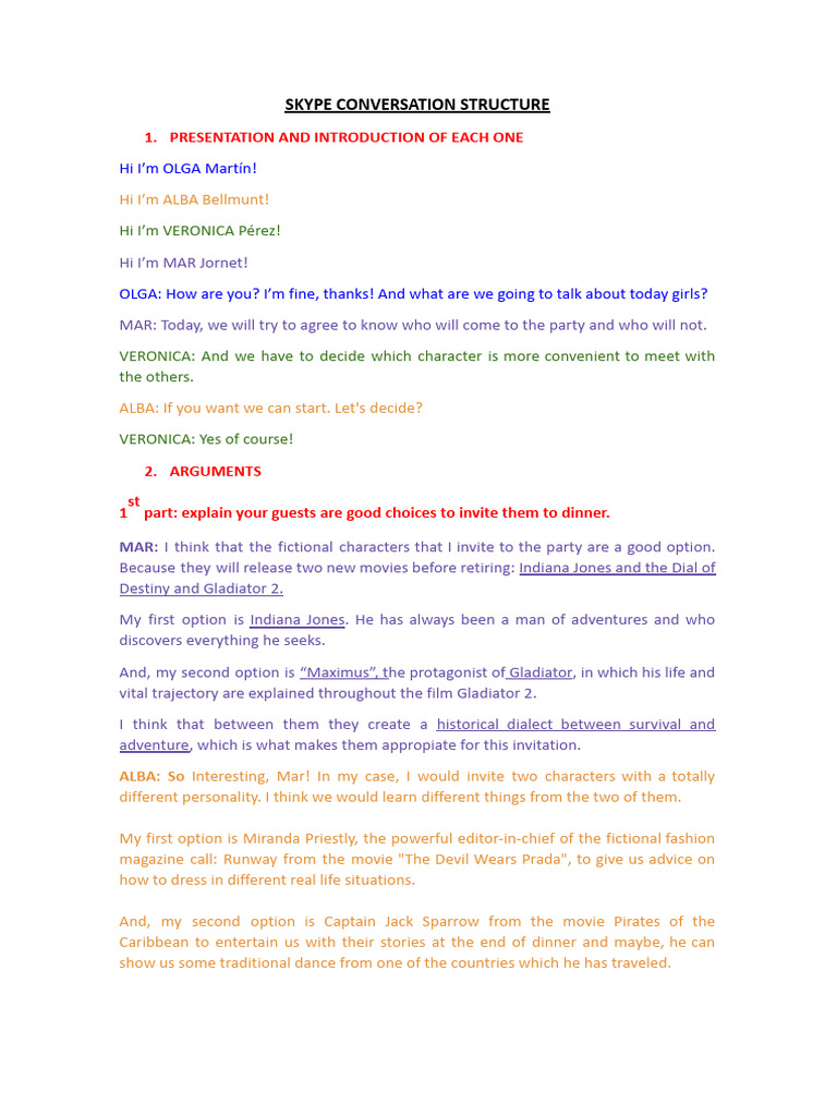Skype Conversation Structure | PDF | Pride And Prejudice | Foods