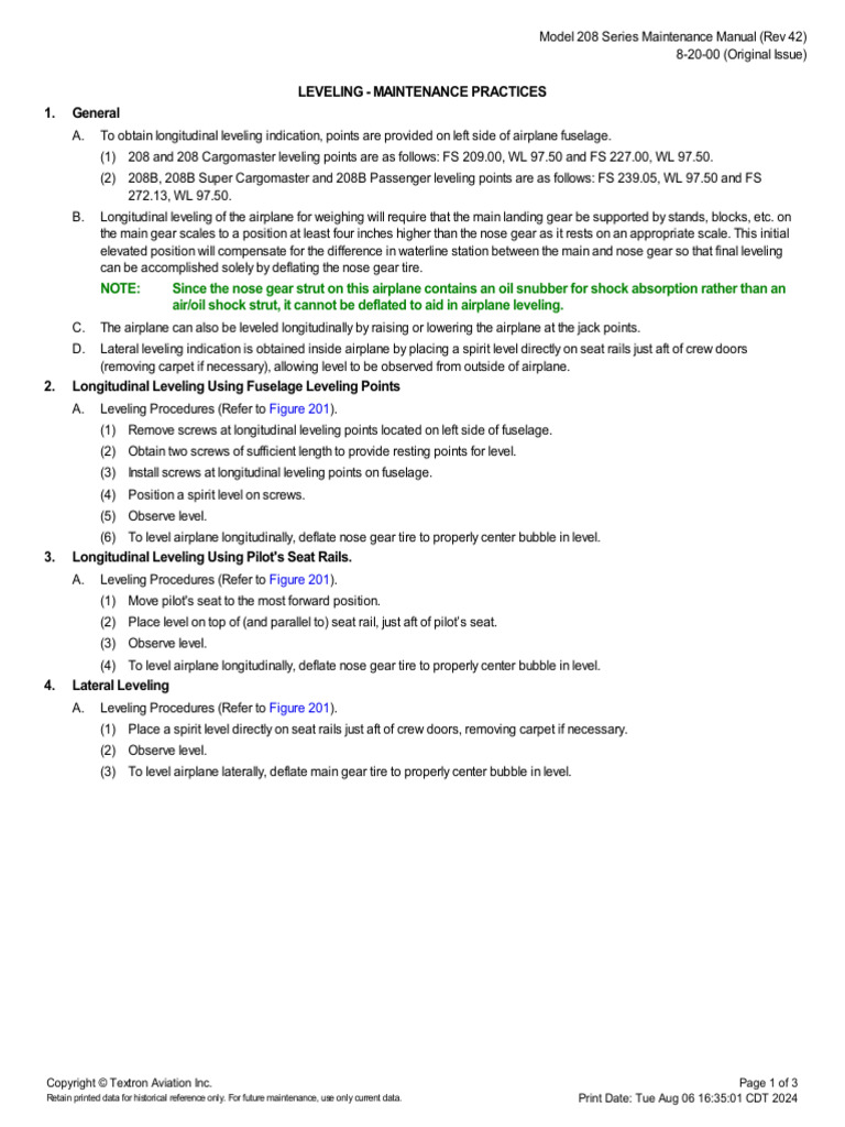 8-20-00 - Leveling - Maintenance Practices | PDF | Landing Gear | Airplane