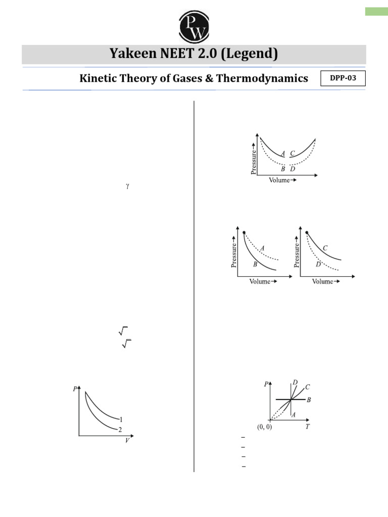 003 Kinetic Theory of Gases and Thermodynamics DPP 03of Lec 0 | PDF ...