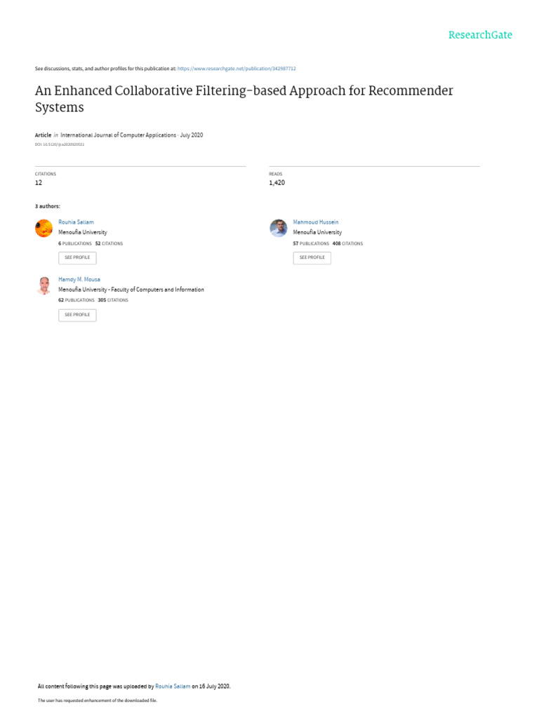 2020-Enhanced Collaborative Filtering-Based Approach For Recommender ...