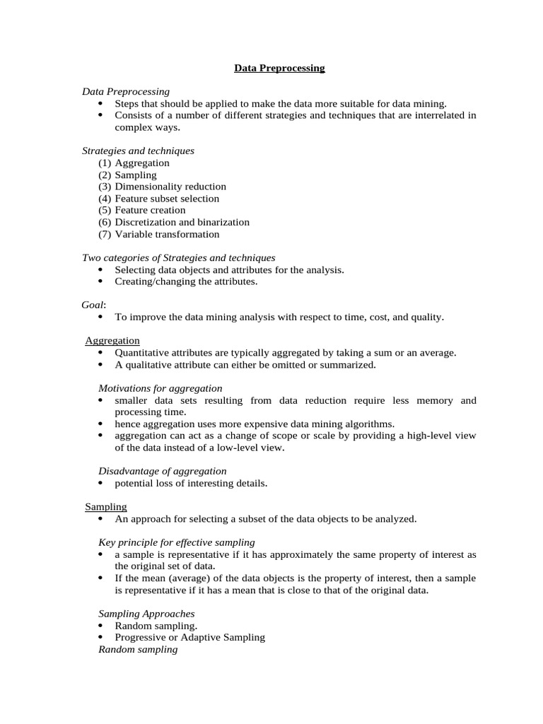 1.4 Preprocessing | PDF | Sampling (Statistics) | Data 1.4 Preprocessing | PDF | Sampling (Statistics) | Data