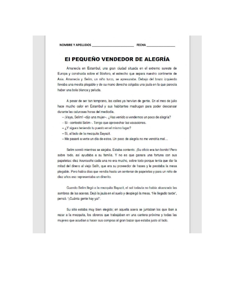 Actividades Fluidez Lectora y Comprension Lectora | PDF