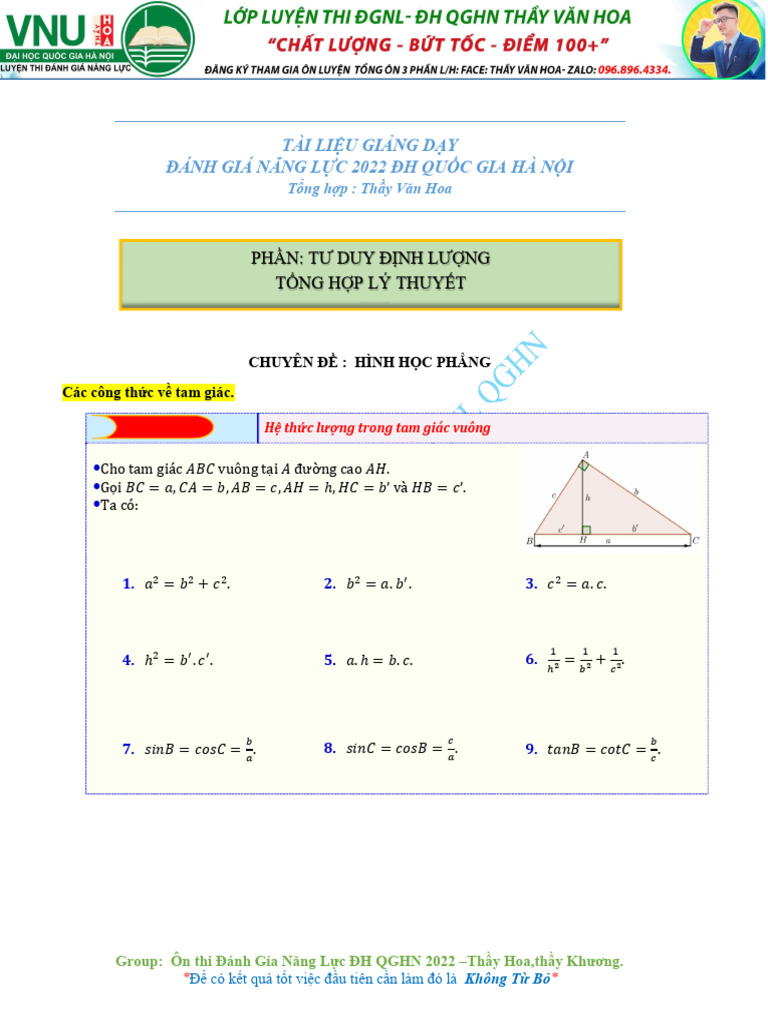 (Lý thuyết) DGNL-Hình học phẳng-TVH | PDF