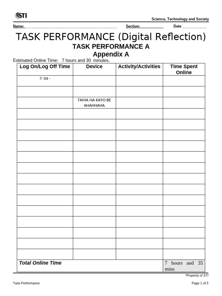 STS TP Digital Reflection Prefinal | PDF