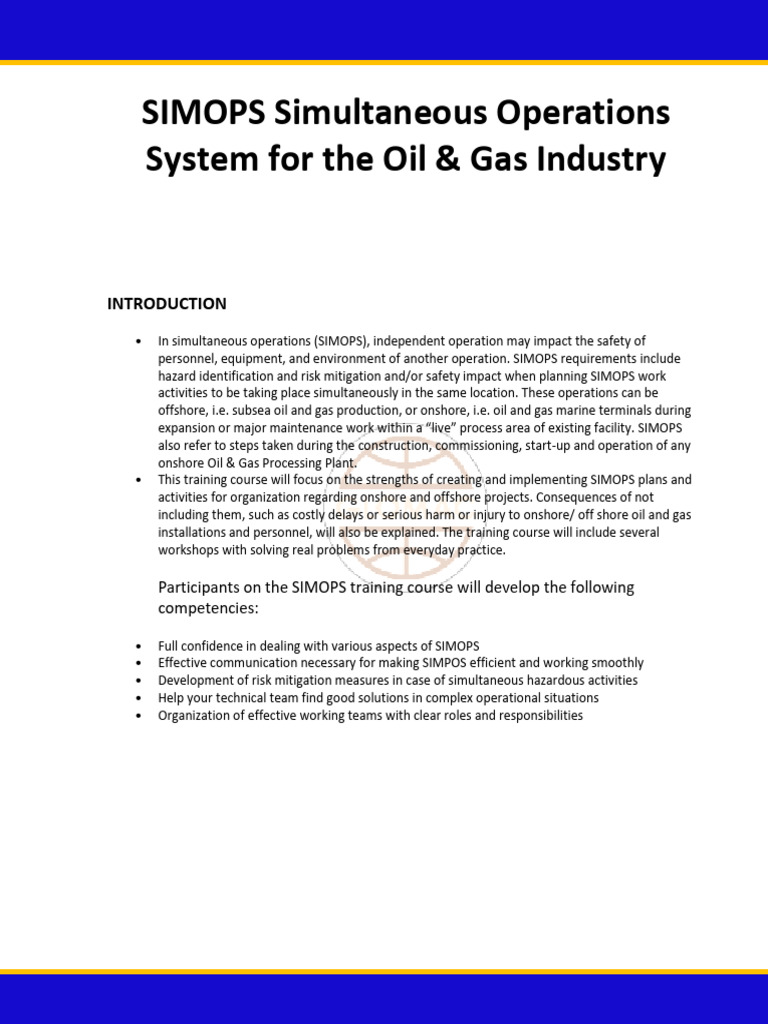 SIMOPS Simultaneous Operations System for the Oil & Gas Industry | PDF | Risk | Safety