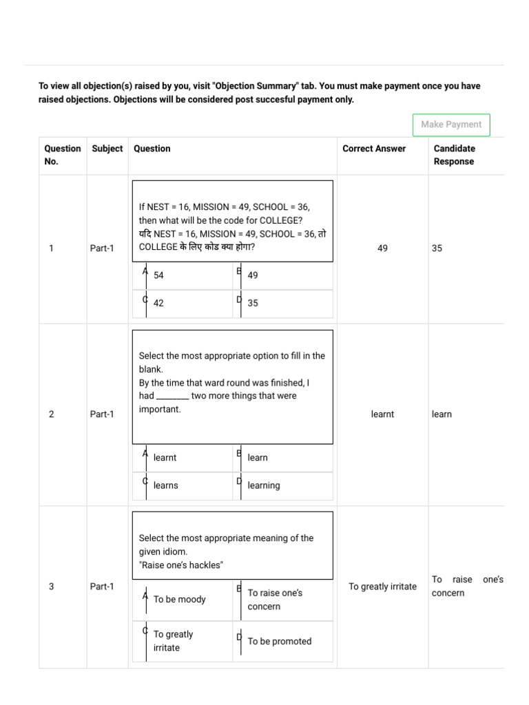 FACT Response Sheet | PDF