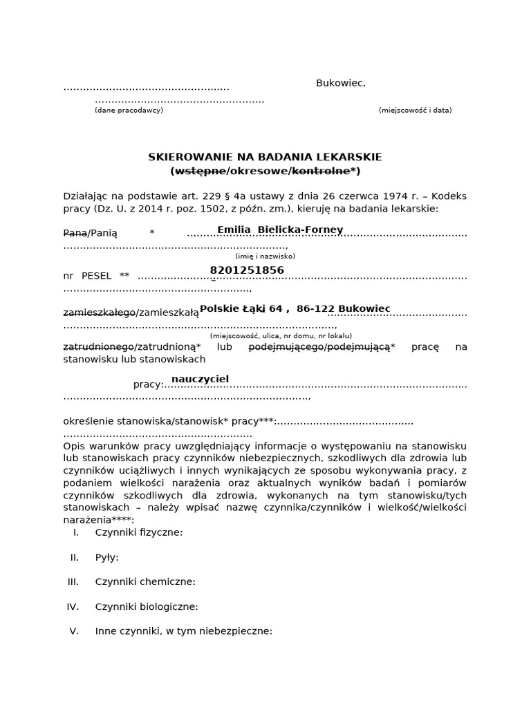 Skierowanie Na Badania Lekarskie Wzor | PDF