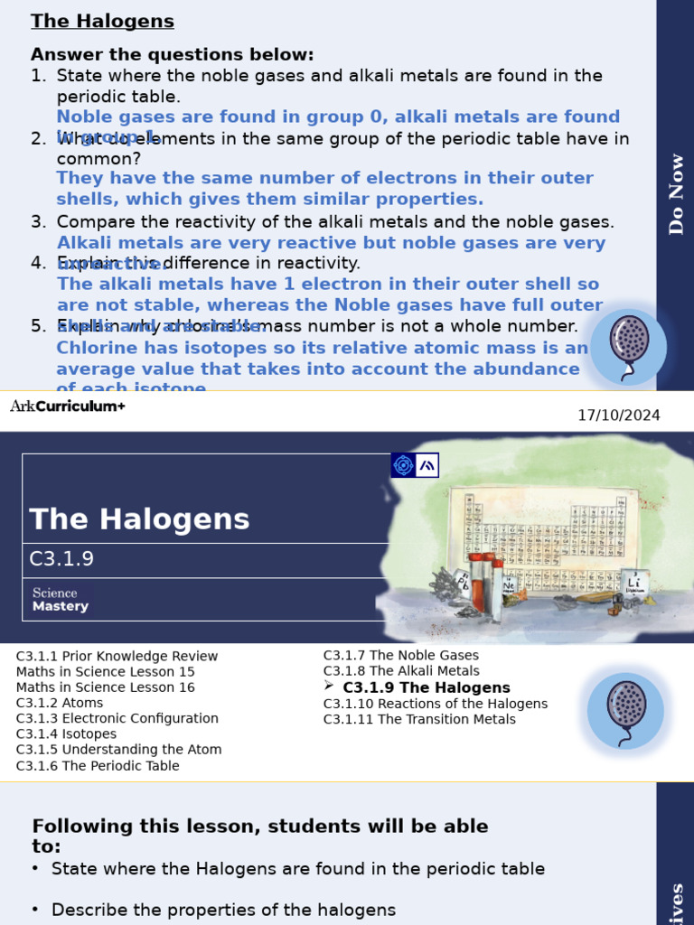 C3.1.9 The Halogens | PDF | Chlorine | Periodic Table