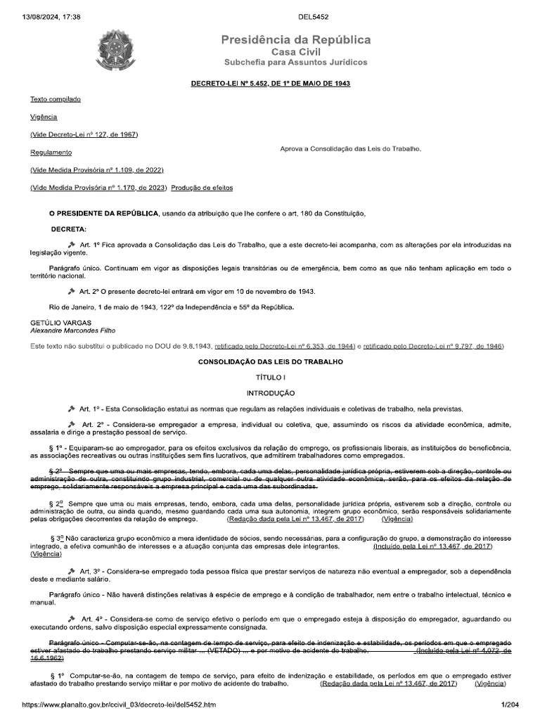 Decreto-Lei #5452 | PDF