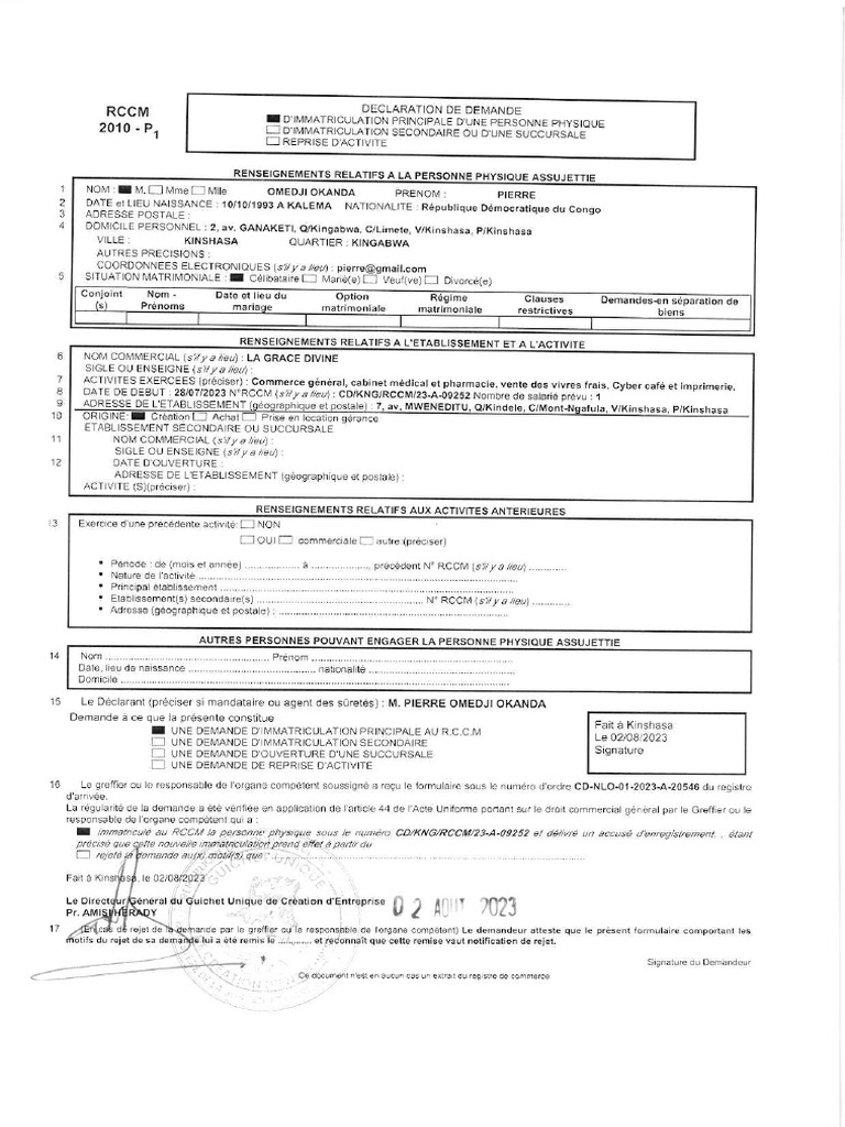 RCCM La Grace Divine | PDF