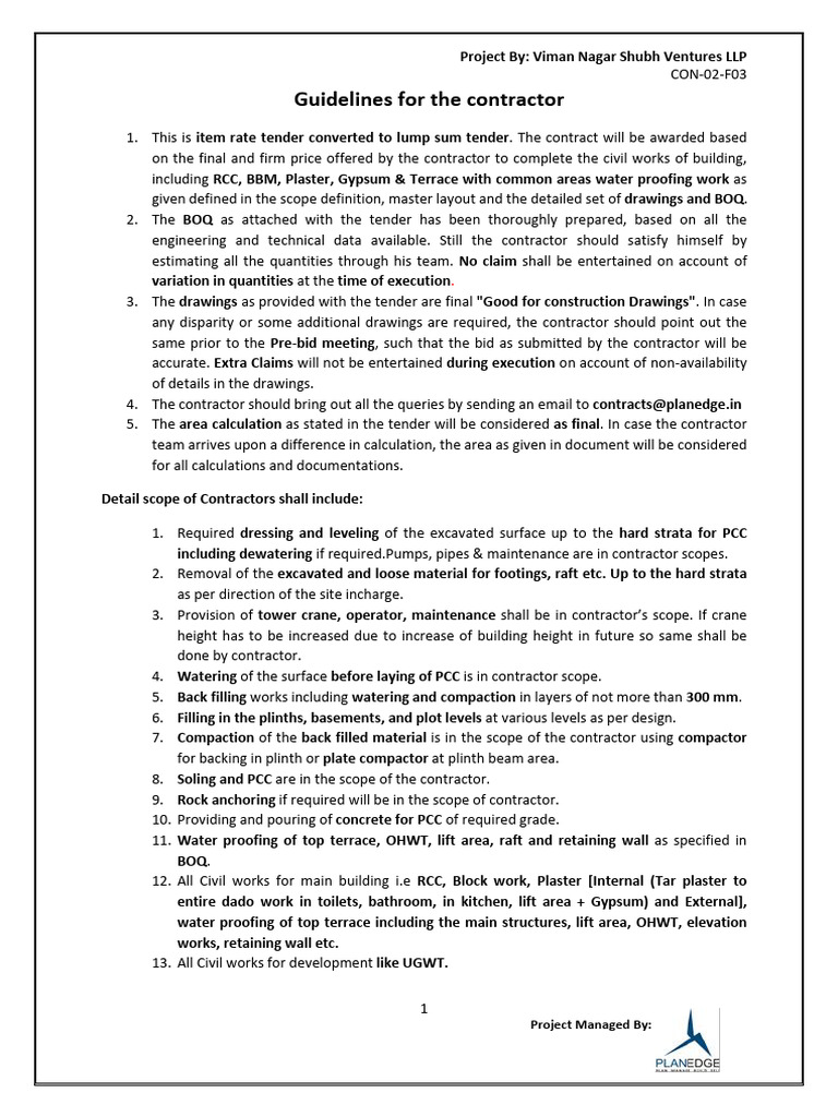 02 - Guide Lines To Bidding Contractor | PDF | Plaster | Concrete