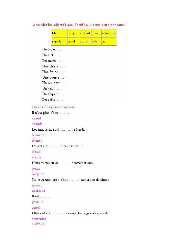 Accord de L'adjectif Epithète 6 Ème | PDF