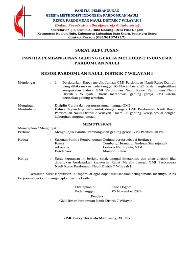 Surat Keputusan Pan - Pemb Gmi 2023 | PDF